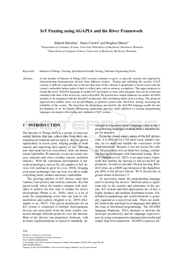 (PDF) IoT Fuzzing using AGAPIA and the River Framework | Rares Cristea - Academia.edu