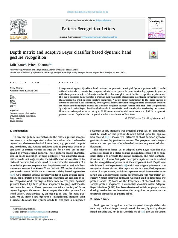 Pdf Depth Matrix And Adaptive Bayes Classifier Based Dynamic Hand Gesture Recognition