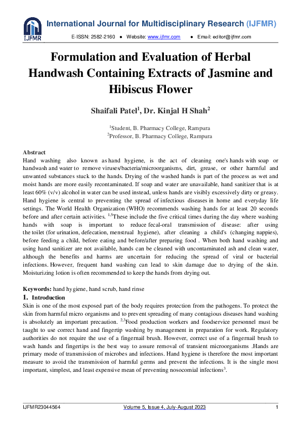 (PDF) Formulation and Evaluation of Herbal Handwash Containing Extracts ...