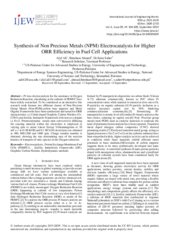 (PDF) Synthesis of Non Precious Metals (NPM) Electrocatalysts for ...