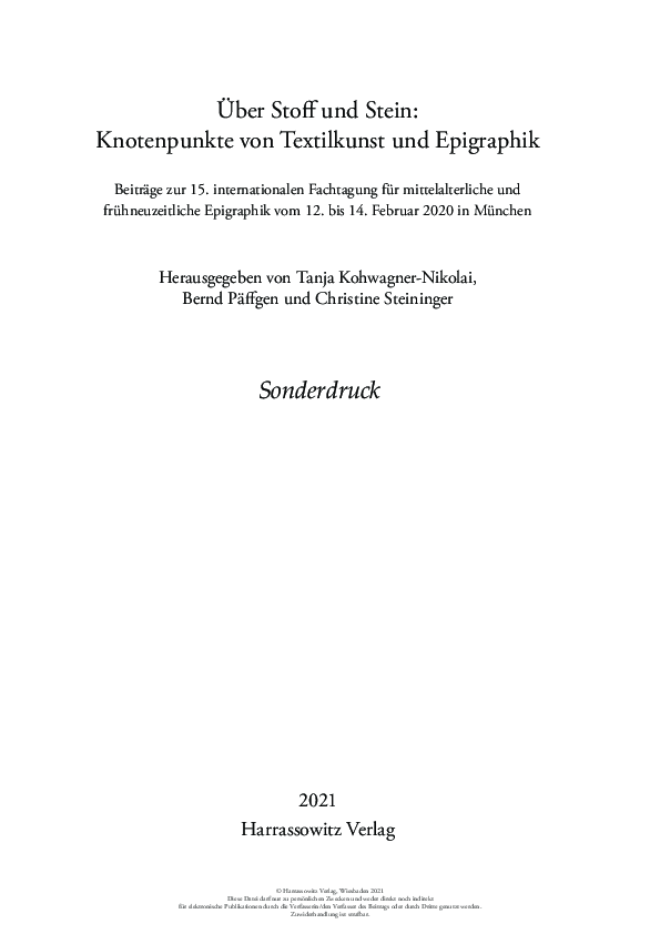 (PDF) A Hands-on Approach – Epigraphy in Medieval Textile Art | Jessica ...