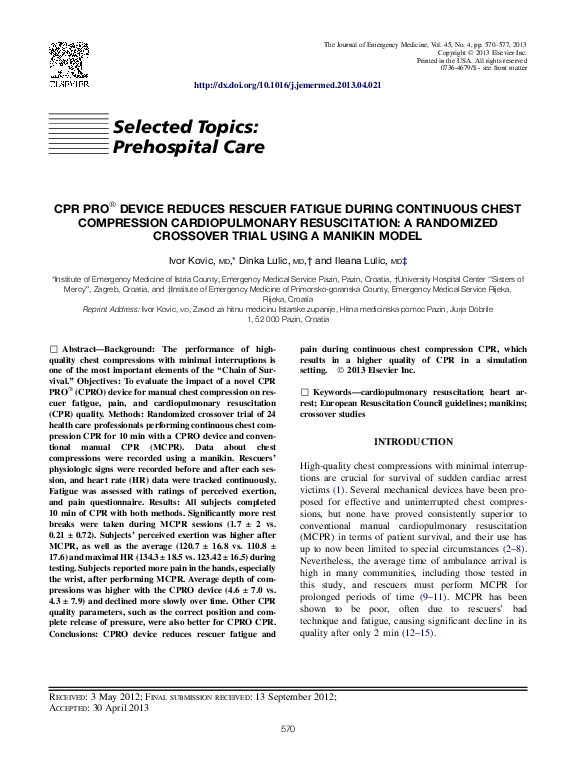 (PDF) CPR PRO® Device Reduces Rescuer Fatigue during Continuous Chest ...