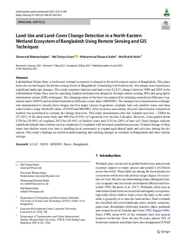 (PDF) LULC Change in Bangladeshi Wetland Using Remote Sensing (1989-2019)