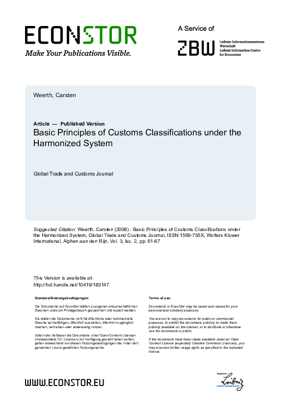 (PDF) Basic Principles of Customs Classifications under the Harmonized ...