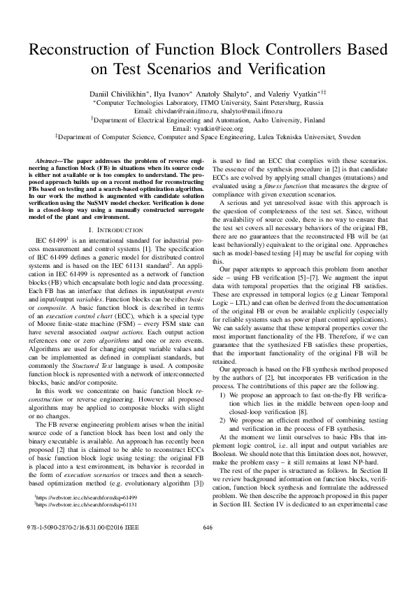 (PDF) Reconstruction of function block controllers based on test ...