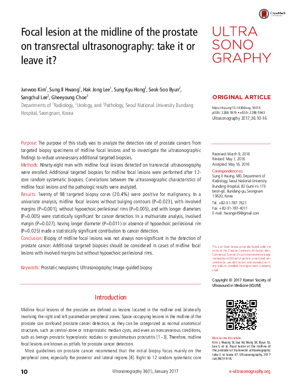(PDF) Focal lesion at the midline of the prostate on transrectal ...