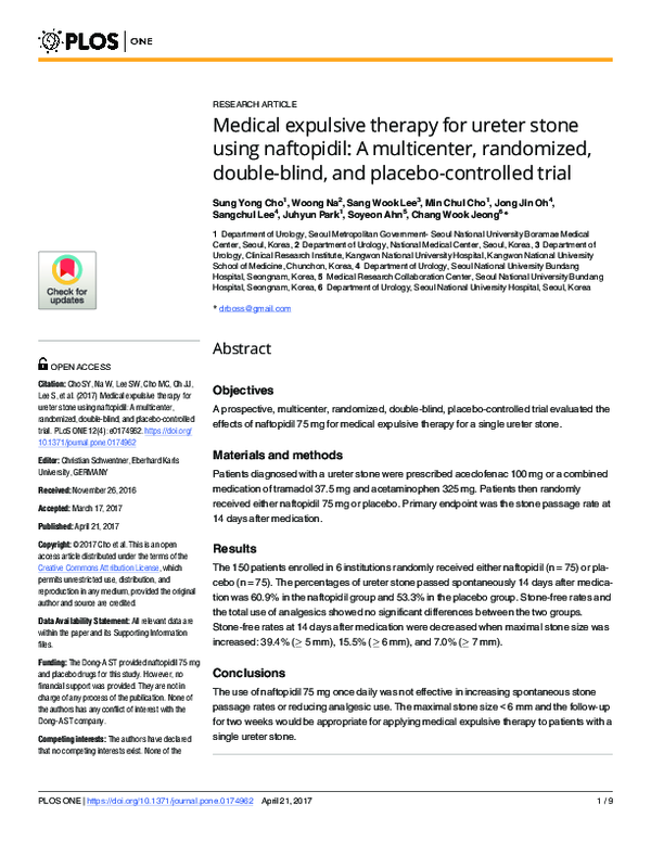 (PDF) Medical expulsive therapy for ureter stone using naftopidil: A ... (PDF) Medical expulsive therapy for ureter stone using naftopidil: A ...