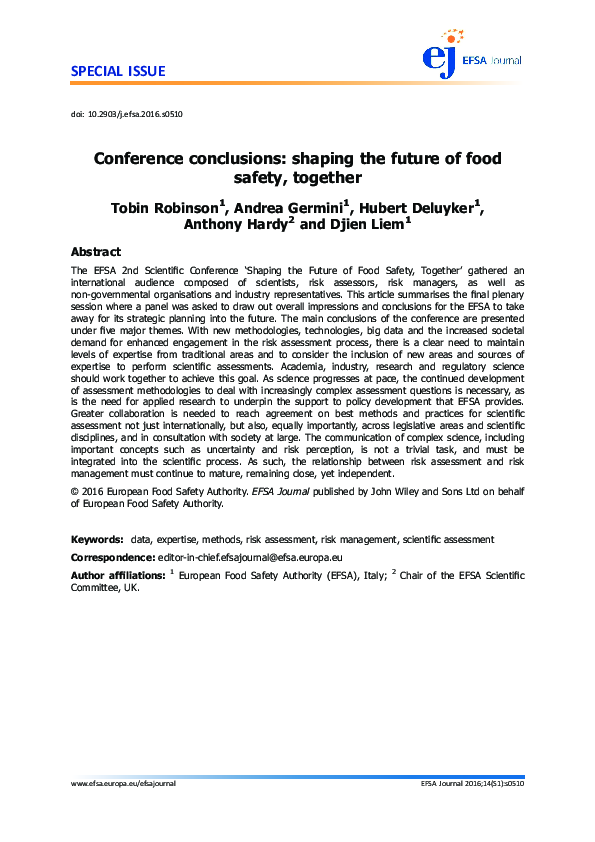 (PDF) Conference conclusions: shaping the future of food safety, together