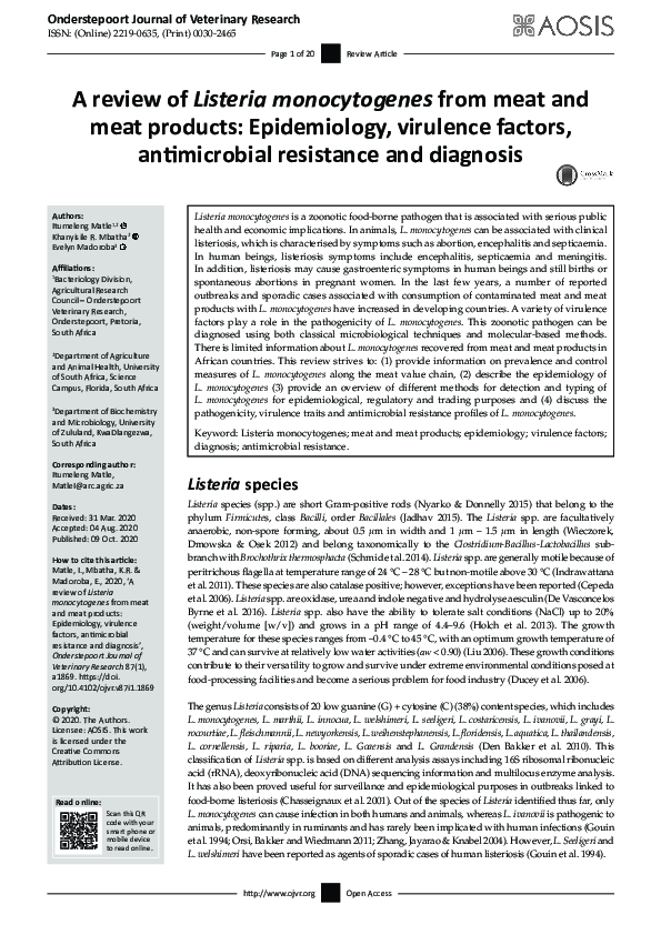 (PDF) A review of Listeria monocytogenes from meat and meat products ...
