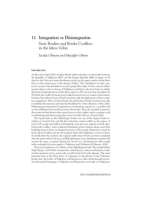 (PDF) State Borders and Border Conflicts the Isfara Valley