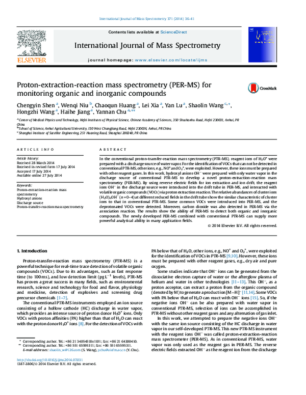 Pdf Proton Extraction Reaction Mass Spectrometry Per Ms For Monitoring Organic And Inorganic