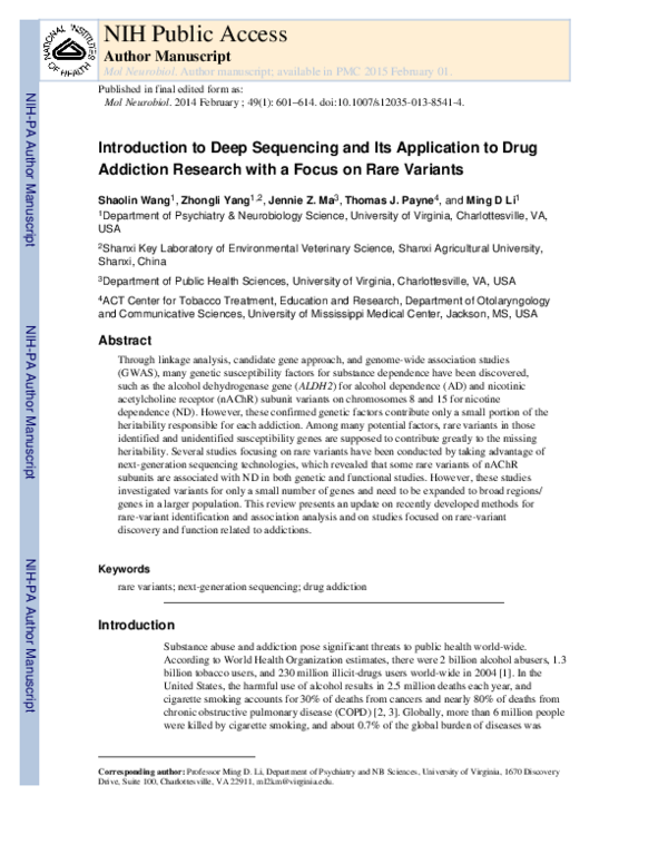(PDF) Introduction to Deep Sequencing and Its Application to Drug ...