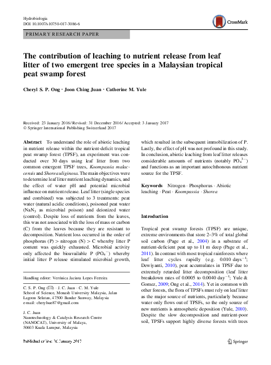 (PDF) The contribution of leaching to nutrient release from leaf litter ...