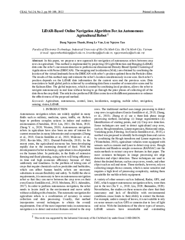(PDF) LiDAR-Based Online Navigation Algorithm For An Autonomous Agricultural Robot