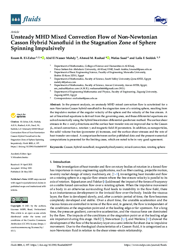 (PDF) Unsteady MHD Mixed Convection Flow of Non-Newtonian Casson Hybrid Nanofluid in the ...