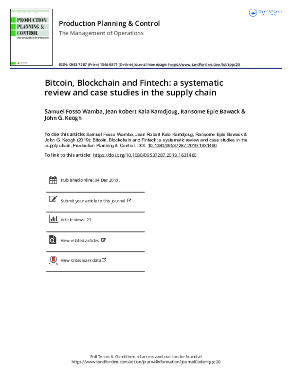 (PDF) Bitcoin, Blockchain and Fintech: a systematic review and case ...