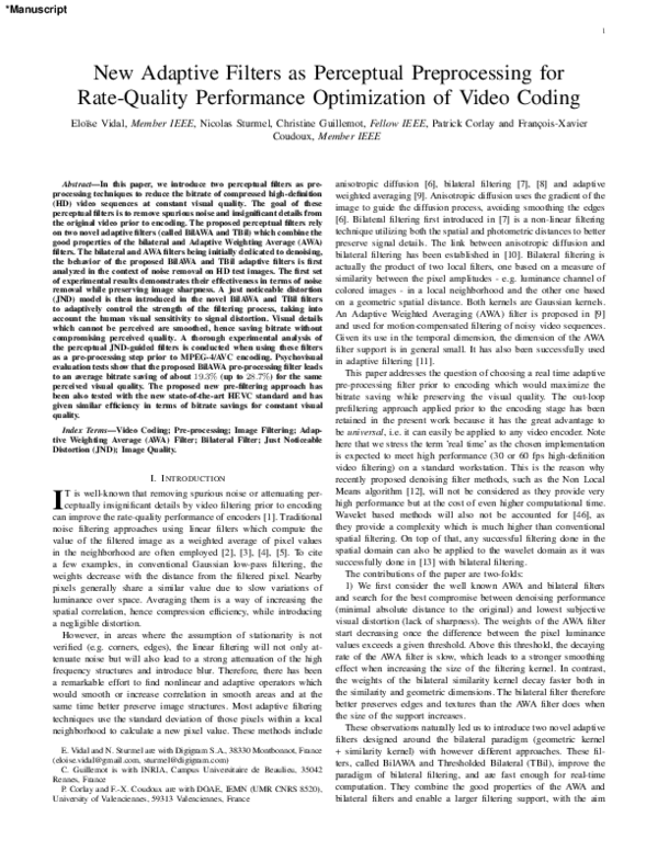 (PDF) New adaptive filters as perceptual preprocessing for rate-quality performance optimization ...