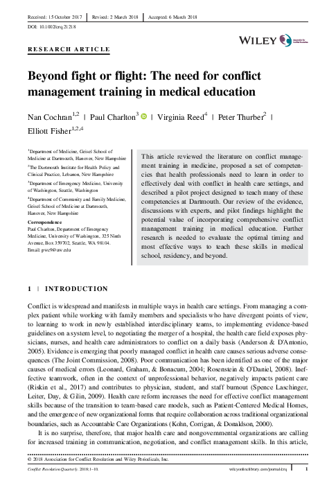 (PDF) Beyond fight or flight: The need for conflict management training ...