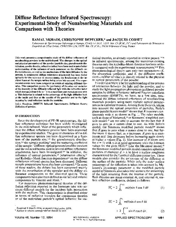 (PDF) Diffuse Reflectance Infrared Spectroscopy: Experimental Study of Nonabsorbing Materials ...