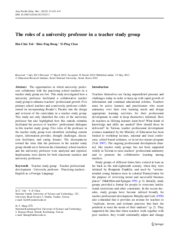 (PDF) The roles of a university professor in a teacher study group