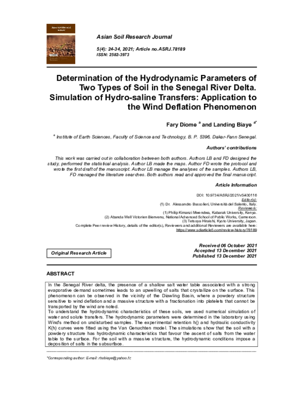 (PDF) Determination of the Hydrodynamic Parameters of Two Types of Soil ...