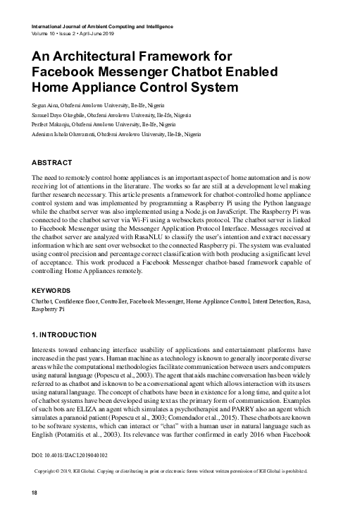 (PDF) An Architectural Framework for Facebook Messenger Chatbot Enabled Home Appliance Control ...