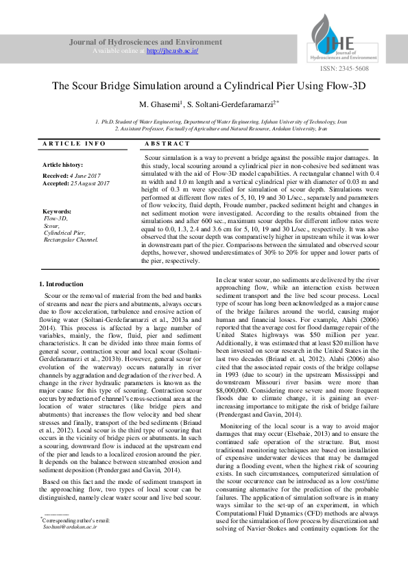 (PDF) The Scour Bridge Simulation around a Cylindrical Pier Using Flow-3D