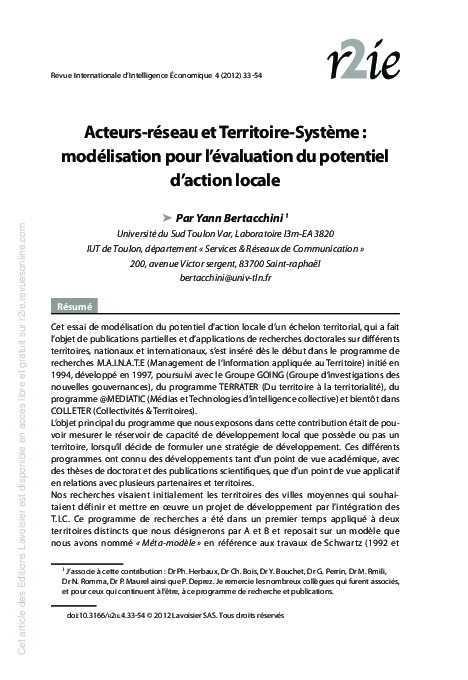 (PDF) Acteurs-réseau et Territoire-Système : modélisation pour l’évaluation du potentiel d ...