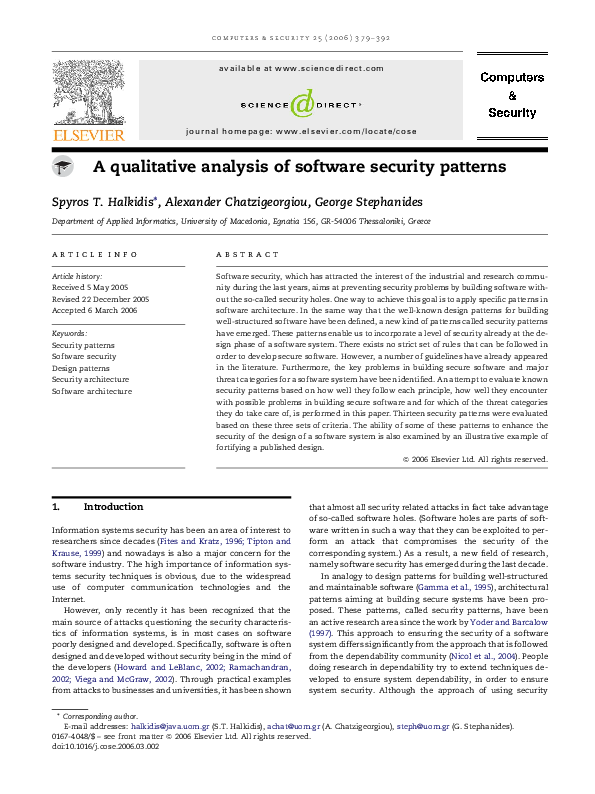 (PDF) A qualitative analysis of software security patterns