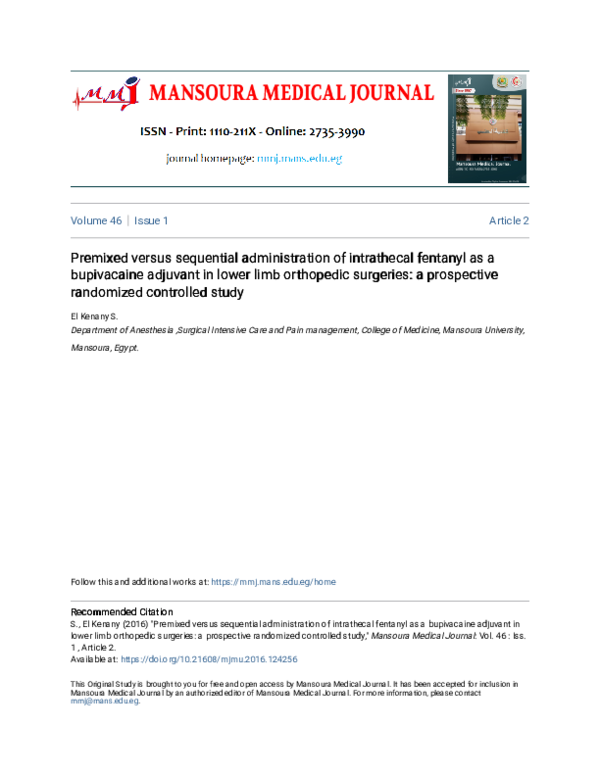 (PDF) Premixed versus sequential administration of intrathecal fentanyl ...