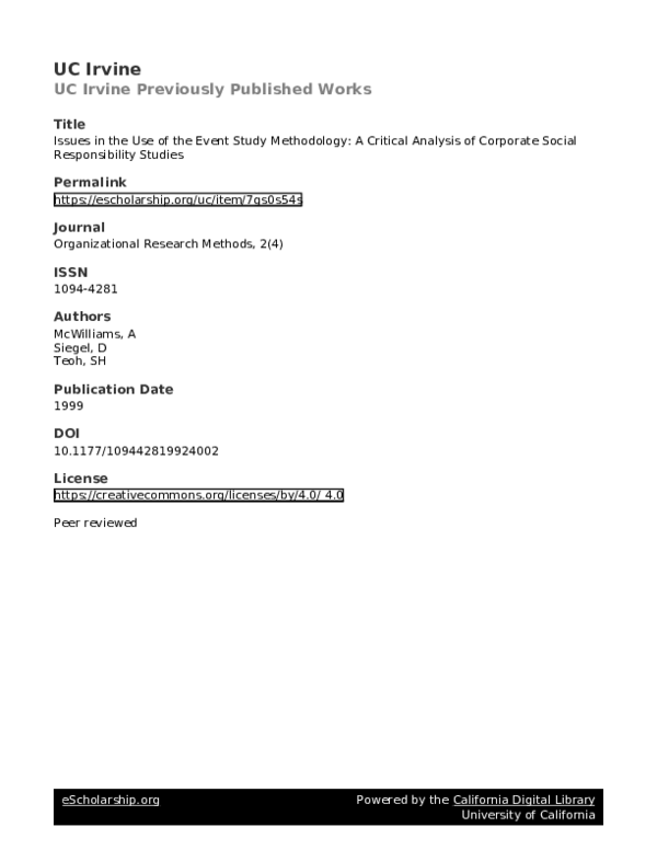 (PDF) Issues in the Use of the Event Study Methodology: A Critical ...