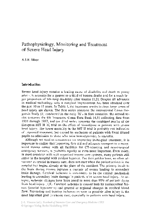 (PDF) Pathophysiology, Monitoring and Treatment of Severe Head Injury