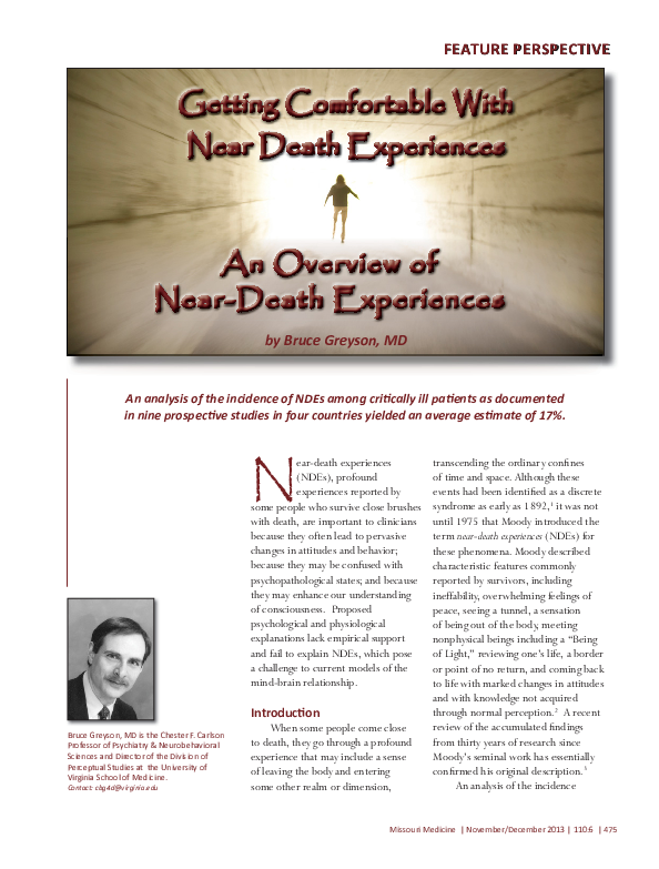 (PDF) Getting comfortable with near death experiences. An overview of ...