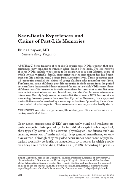 (PDF) Near-Death Experiences and Claims of Past-Life Memories