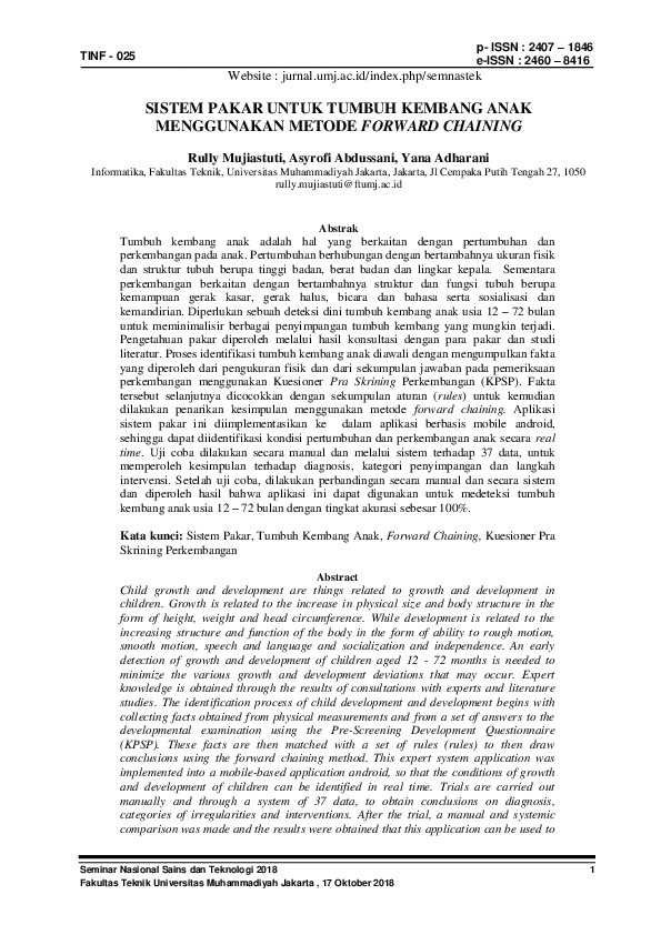 (PDF) Sistem Pakar Untuk Tumbuh Kembang Anak Menggunakan Metode Forward ...