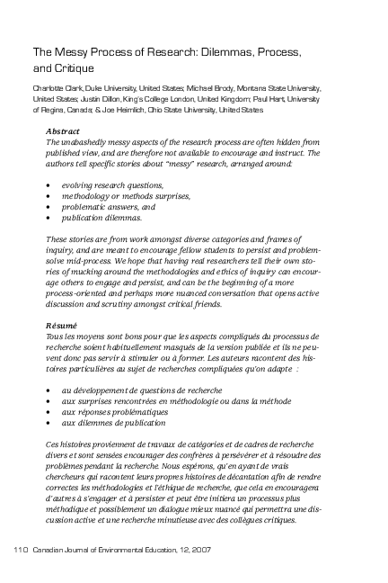 (PDF) The Messy Process of Research: Dilemmas, Process, and Critique