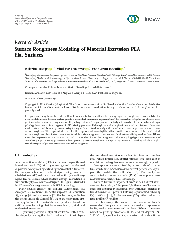 Pdf Surface Roughness Modeling Of Material Extrusion Pla Flat Surfaces