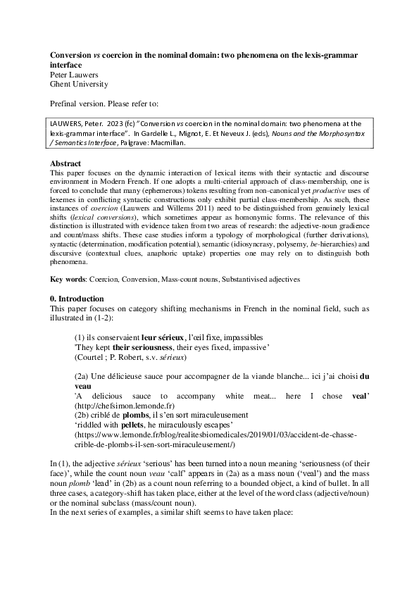 (PDF) Conversion vs coercion in the nominal domain: two phenomena on ...