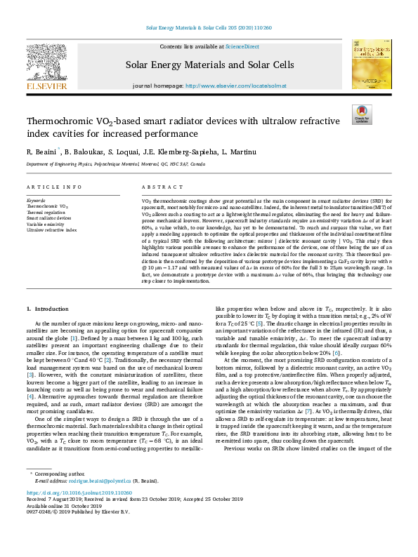 (PDF) Thermochromic VO2-based smart radiator devices with ultralow ...