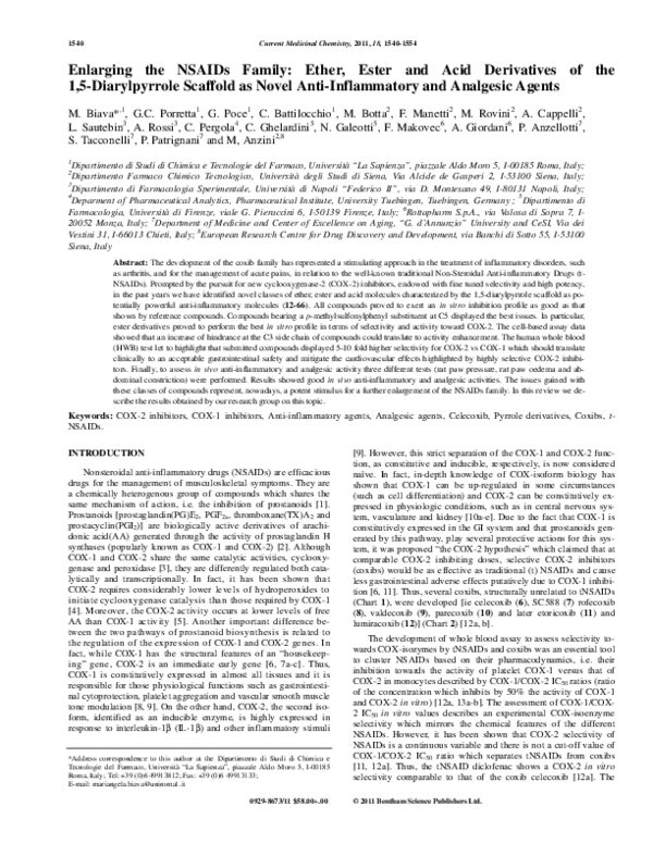 (PDF) Enlarging the NSAIDs Family: Ether, Ester and Acid Derivatives of ...