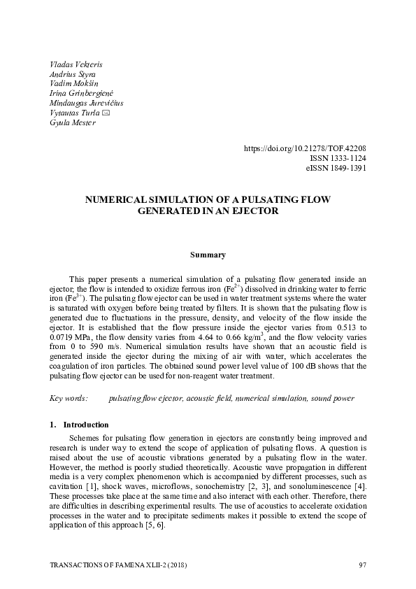 Pdf Numerical Simulation Of A Pulsating Flow Generated In An Ejector