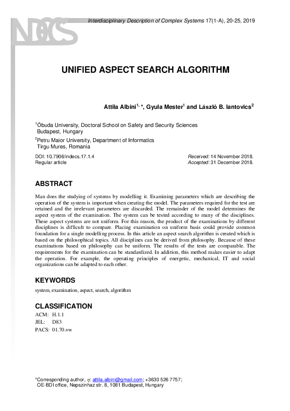 (PDF) Unified Aspect Search Algorithm | Gyula Mester - Academia.edu