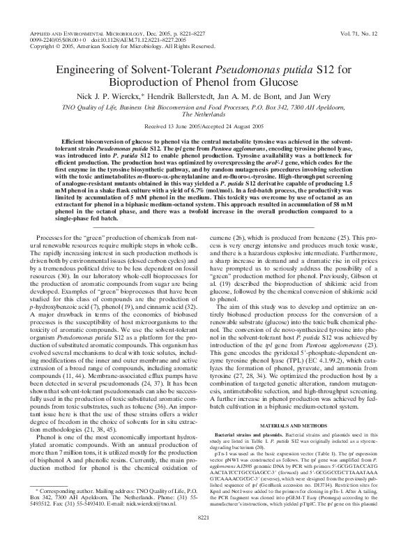 (PDF) Engineering of Solvent-Tolerant Pseudomonas putida S12 for ...