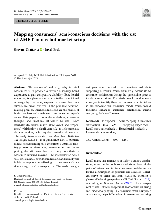 (PDF) Mapping consumers’ semi-conscious decisions with the use of ZMET in a retail market setup