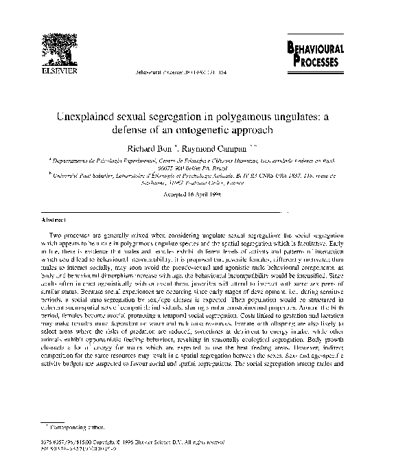 (PDF) Unexplained sexual segregation in polygamous ungulates: a defense ...