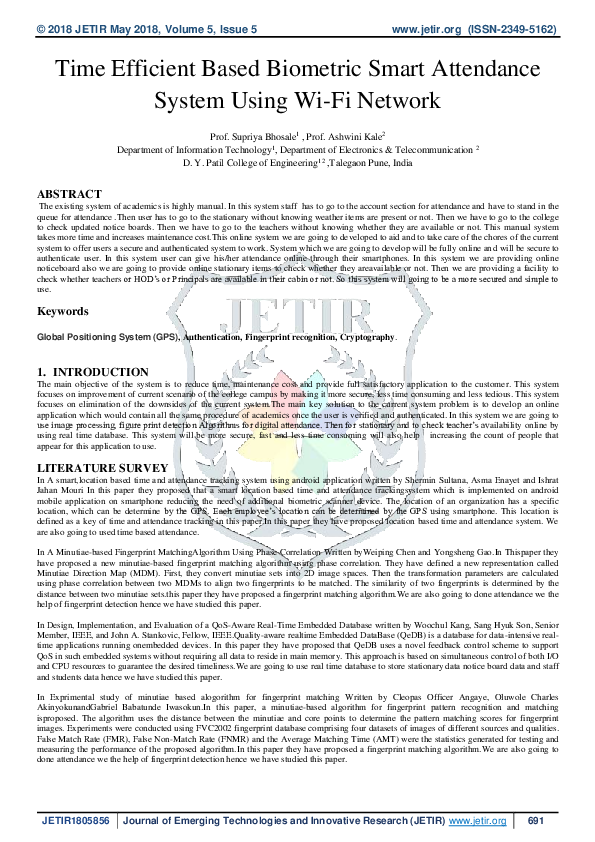 (PDF) Time Efficient Based Biometric Smart Attendance System Using Wi-Fi Network | supriya ...