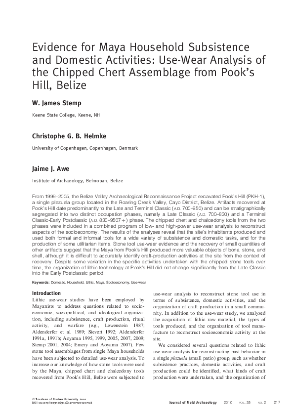(PDF) Evidence for Maya Household Subsistence and Domestic Activities ...
