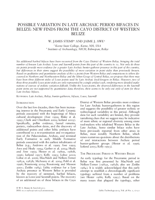 (PDF) Possible Variation in Late Archaic Period Bifaces in Belize: New ...