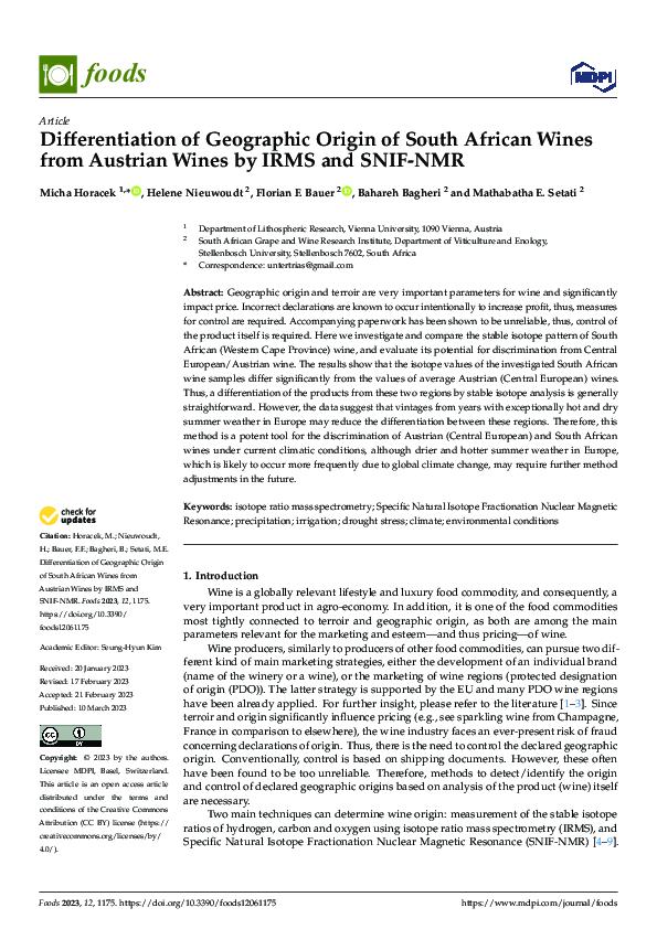 (PDF) Differentiation of Geographic Origin of South African Wines from ...