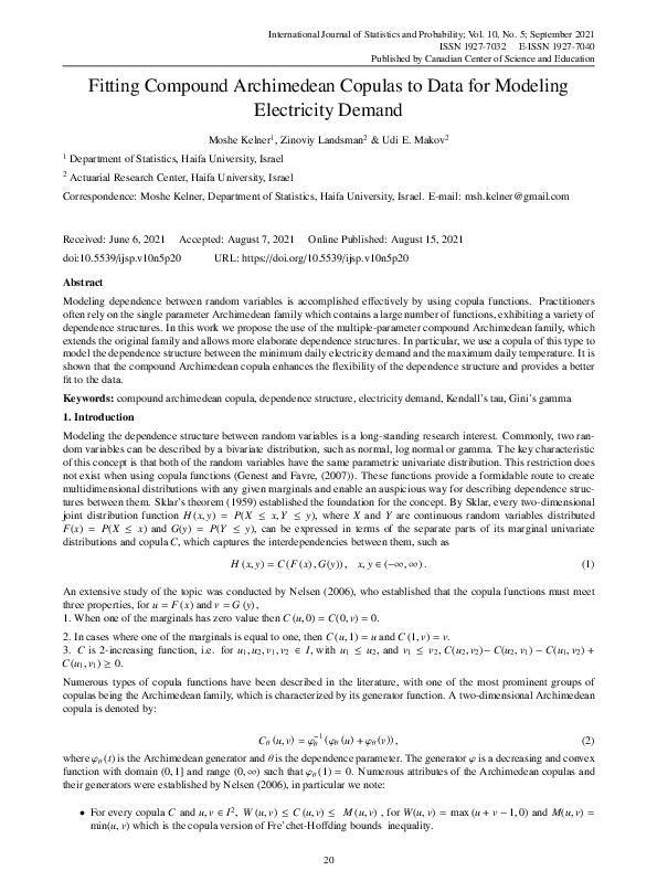 (PDF) Fitting Compound Archimedean Copulas to Data for Modeling Electricity Demand